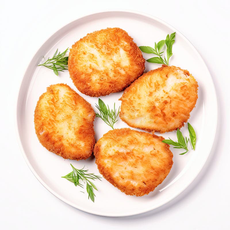Round Chicken Cutlets Top View Isolated on White Background Stock Photo ...