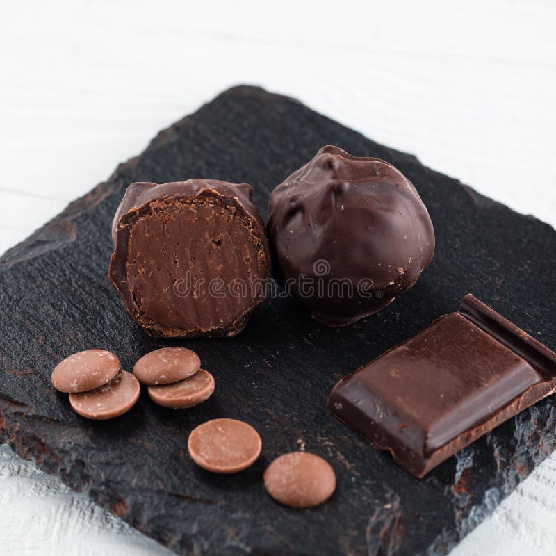 Round Chocolate Candy Dessert Close Up Stock Photo - Image of gift ...