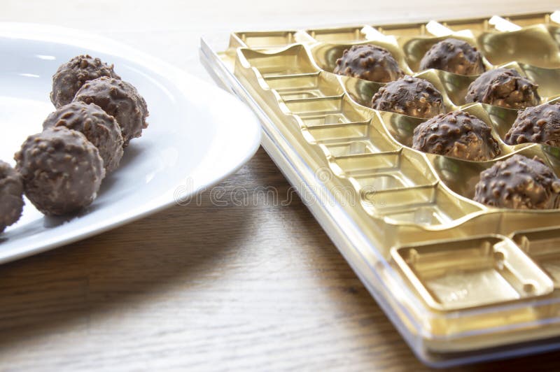 Round Chocolate Candy with Nuts Stock Image - Image of cocoa, assorted ...