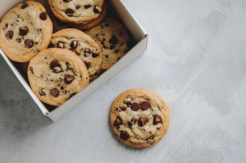 Round Chocolate Chip Cookies in a White Box, Inviting and Cozy Stock ...