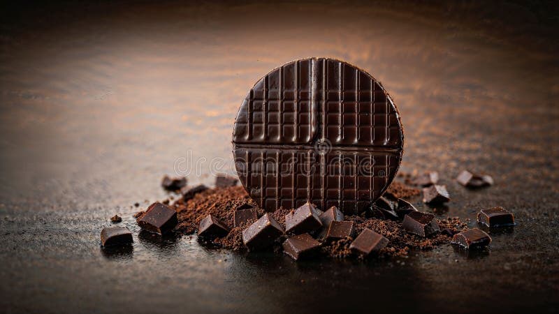 A Round Chocolate on a Textured Surface Surrounded by Chocolate Pieces ...