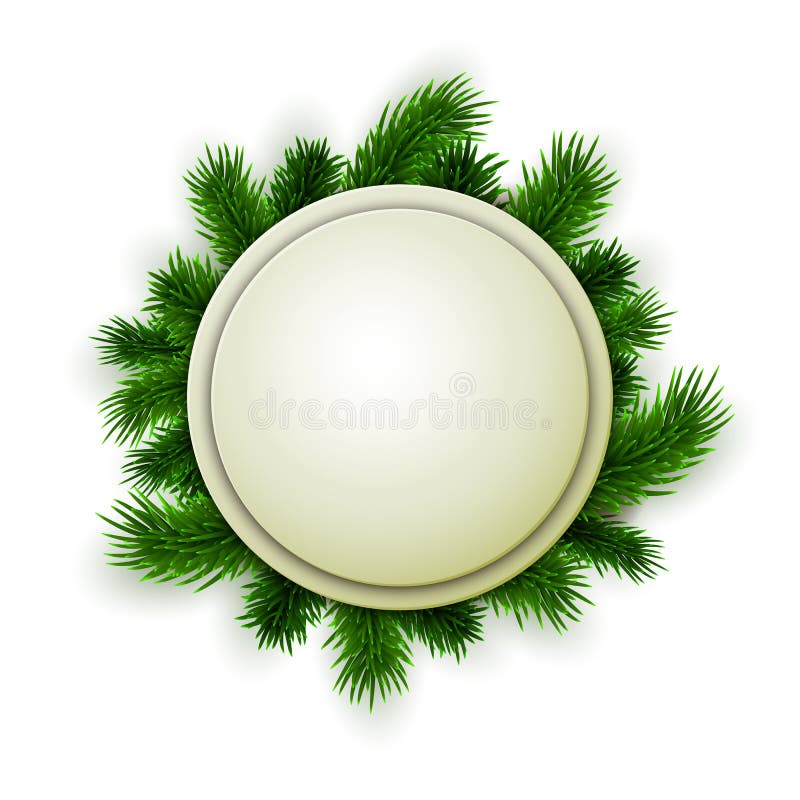 Round Christmas Banner Decorated with Fir Tree Branches, Vector Stock ...