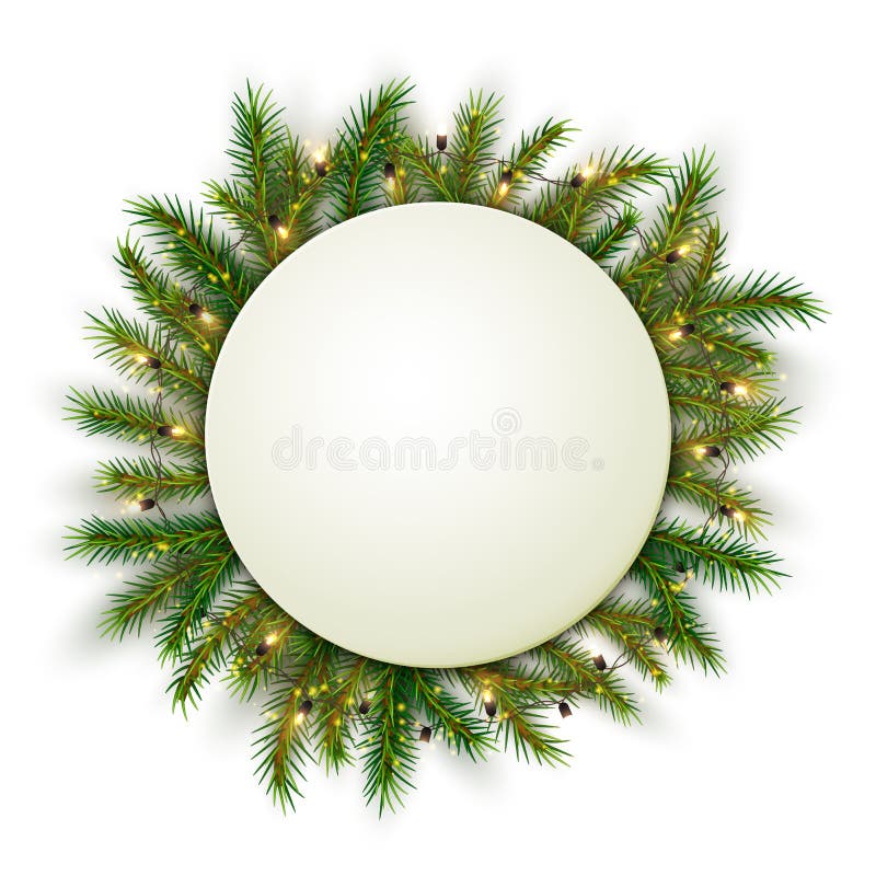 Round Christmas Banner Decorated with Fir Tree Branches, Vector ...