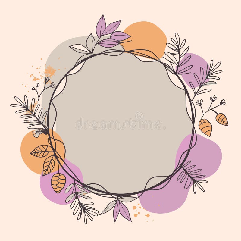 Round Christmas Frame Floral Elements Pastel Colors Abstract Stains ...