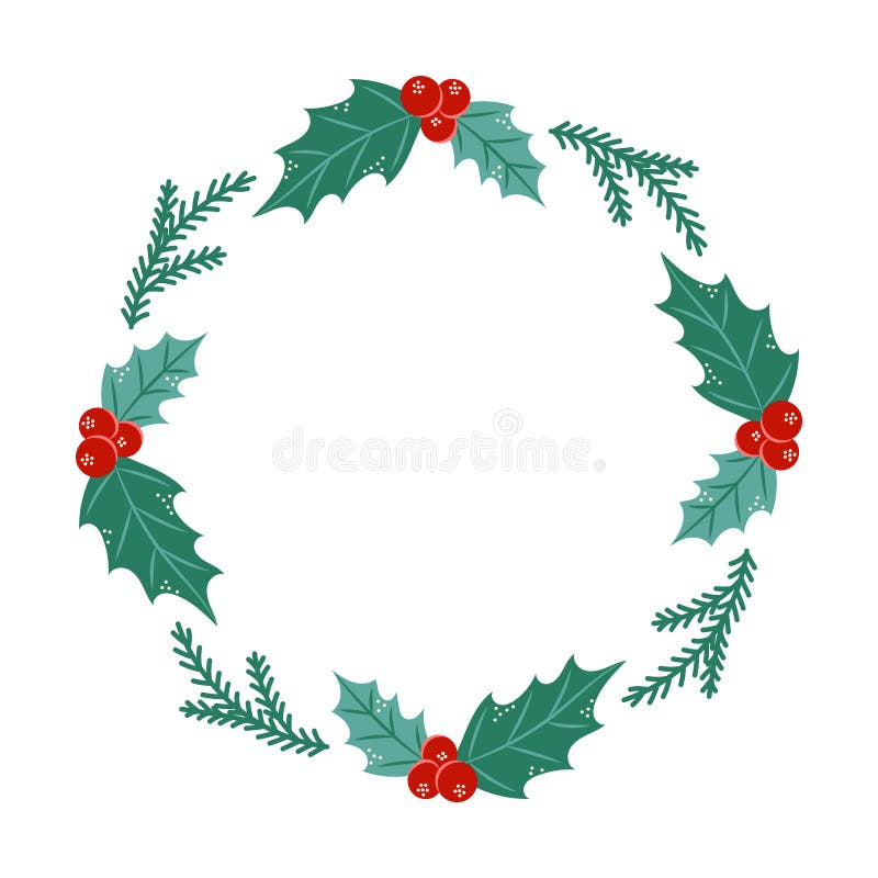 Round Christmas Frame with Holly. Winter Frame with Empty Space for ...