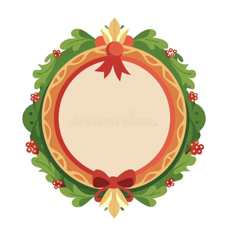Round Christmas Frame Red Ribbon Holly Leaves Stock Vector ...