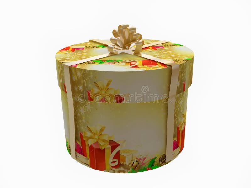 Round Christmas Gift Box with Golden Ribbon Stock Illustration ...