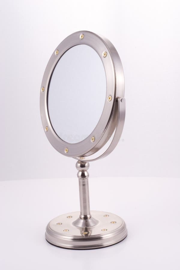 Round Chrome Mirror on Stand Stock Image - Image of grooming, skin ...