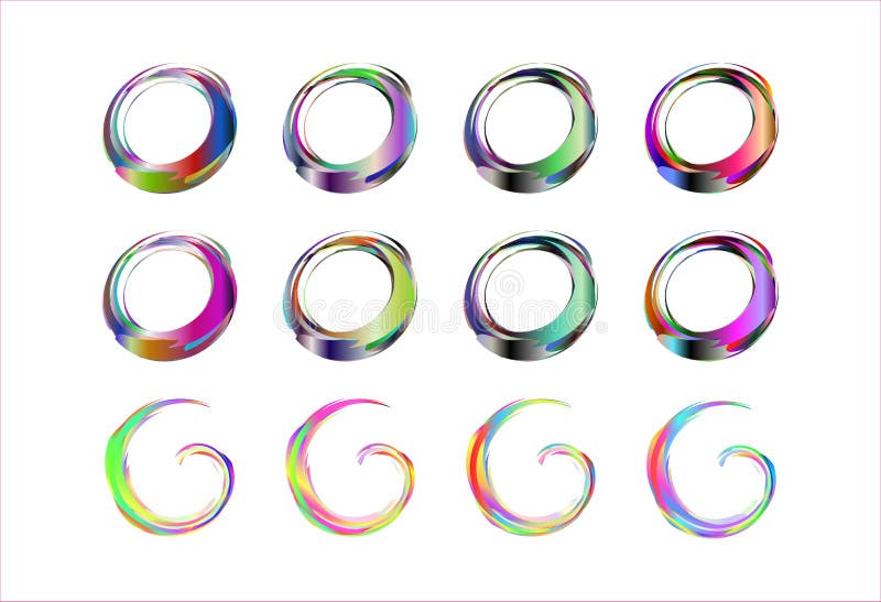 Round Circle Colorful Frame Shape Set. Hand Drawn Colorful Swirl Style ...