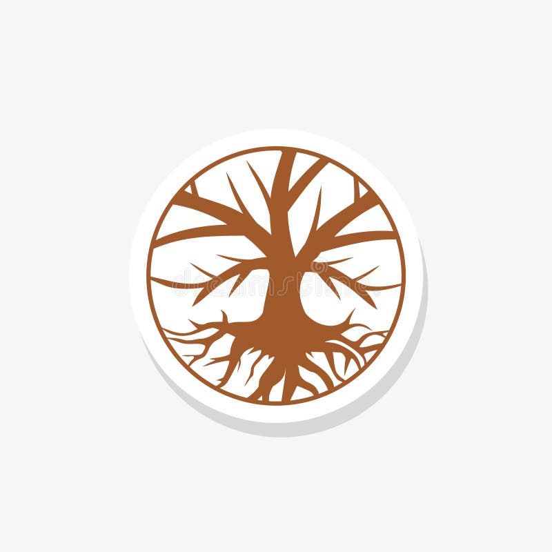 Round Circle Tree with Roots and Branches Silhouette Sticker Stock ...