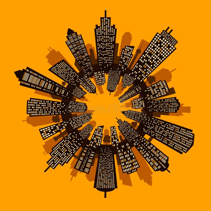Round Cityscape in Orange. Vector Illustration. Stock Vector ...
