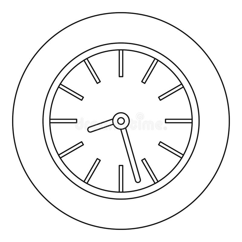Round Clock Icon, Outline Style. Stock Illustration - Illustration of ...