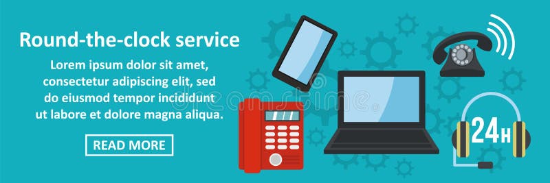 Round the Clock Service Banner Horizontal Concept Stock Vector ...