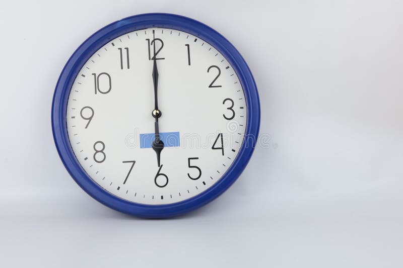 Blue Wall Clock Stopped at 6 Stock Image - Image of clockwork, waiting ...