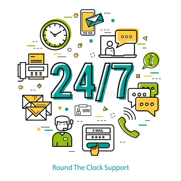 Round the Clock Support - Round Concept Stock Vector - Illustration of ...