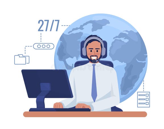 Round-the-clock Support Service 2D Vector Isolated Illustration Stock ...