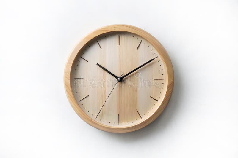 Round Clock with Wooden Texture on White Background. Isolate Stock ...