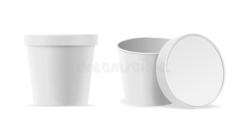 Round Closed and Open Food Container Template. Realistic White Plastic ...