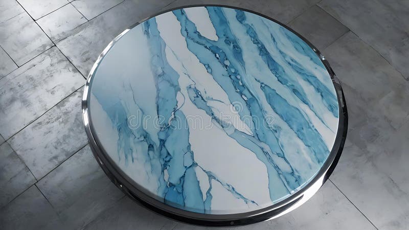 Round Coffee Table with Abstract Aqua Marble Design Stock Illustration ...