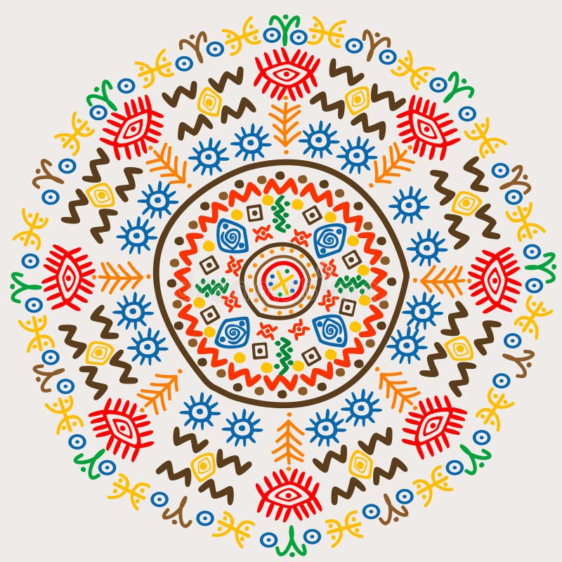 Round Color Background with Ethnic Symbols Stock Vector - Illustration ...