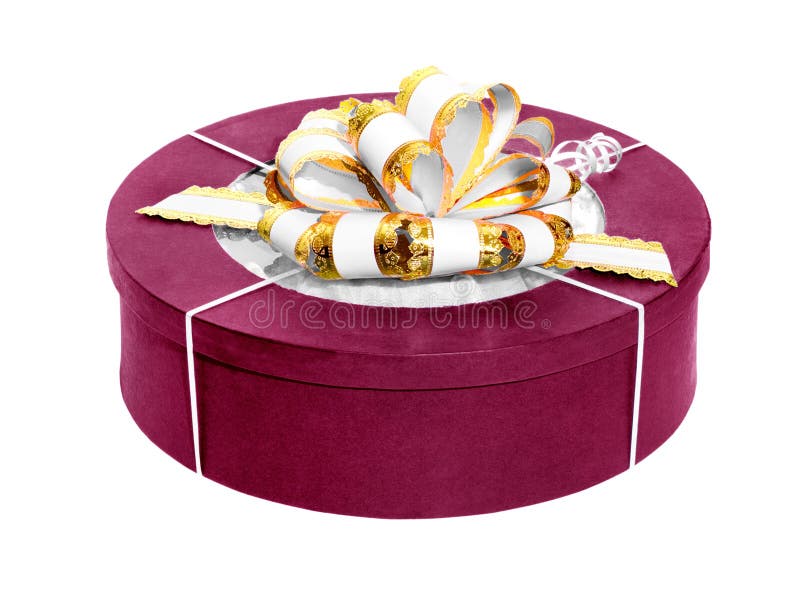 Round Color Gift Box with White and Gold Bow Stock Photo - Image of ...
