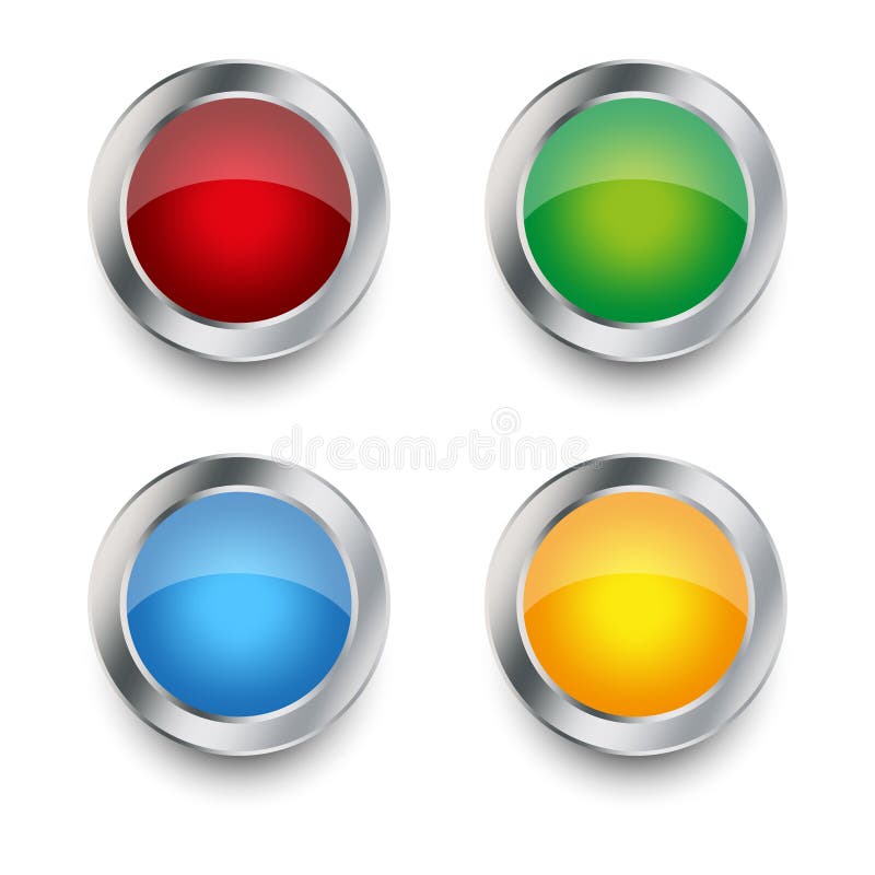 Round Colored Buttons. Emergency Symbol. Glossy Brooch Pin. Vector ...