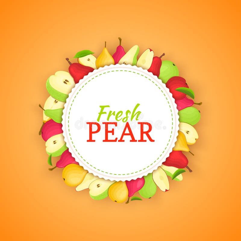 Round Colored Frame Composed of Different Pear Fruit. Vector Card ...
