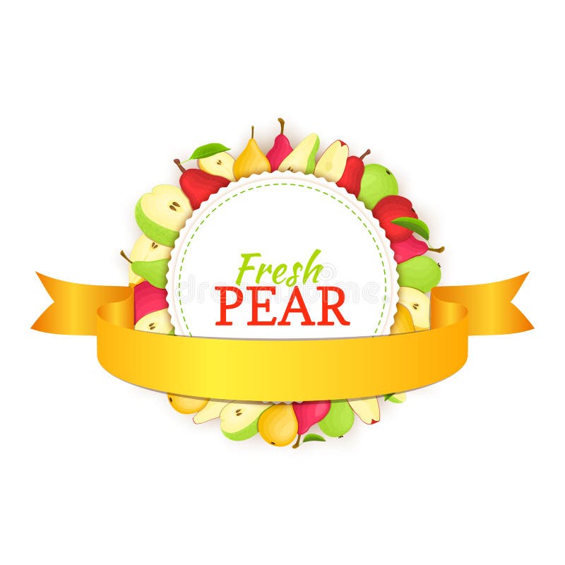Round Colored Frame Composed of Pears and Ribbon. Vector Card ...