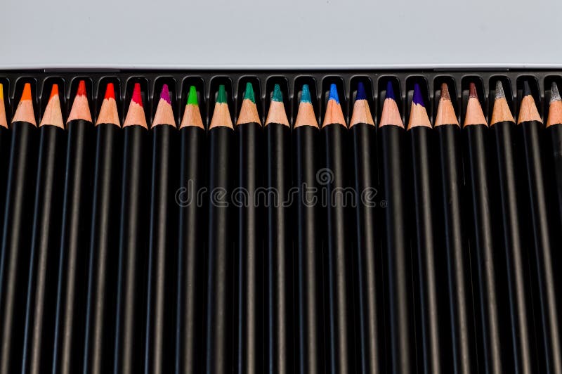 Round Colored Pencils with Black Bodies and Colored Tips Ordered in ...