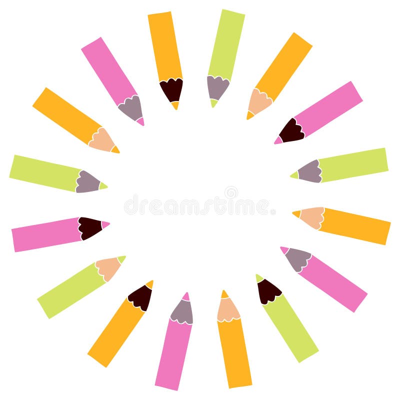 Round Colored Pencils Frame with Empty Space for Text. Perfect for ...