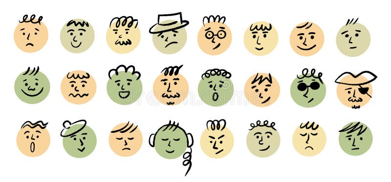 Round Colored Simple Faces with Various Emotions. Cartoon Style Stock ...
