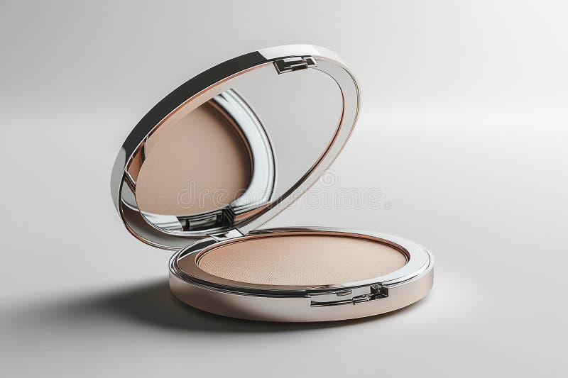 Round Compact Powder Case Opening on White Background Stock ...