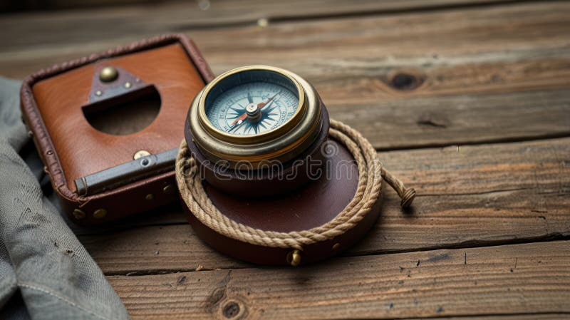 Round Compass with a Brass Frame and Blue Dial Featuring Cardinal ...