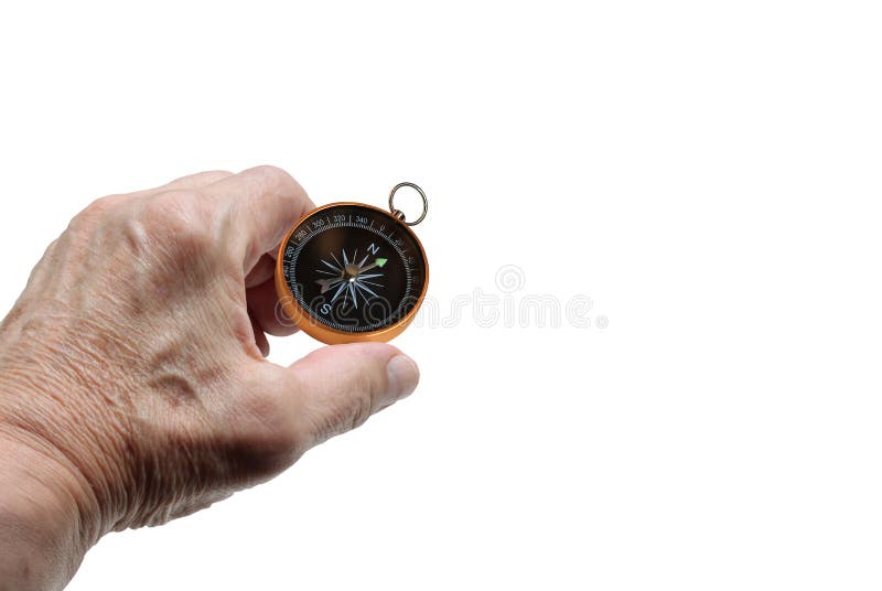 Round Compass in Hand Isolated on White Background Stock Image - Image ...