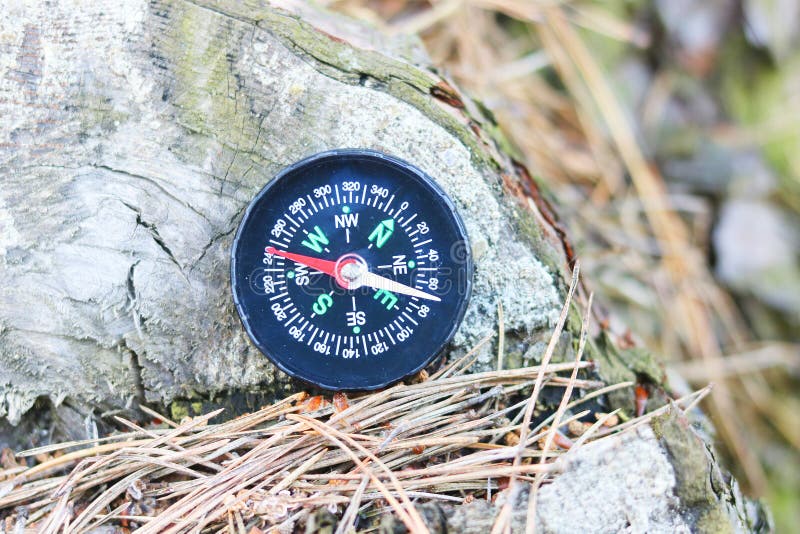 Round Compass on Natural Background Stock Photo - Image of discovery ...