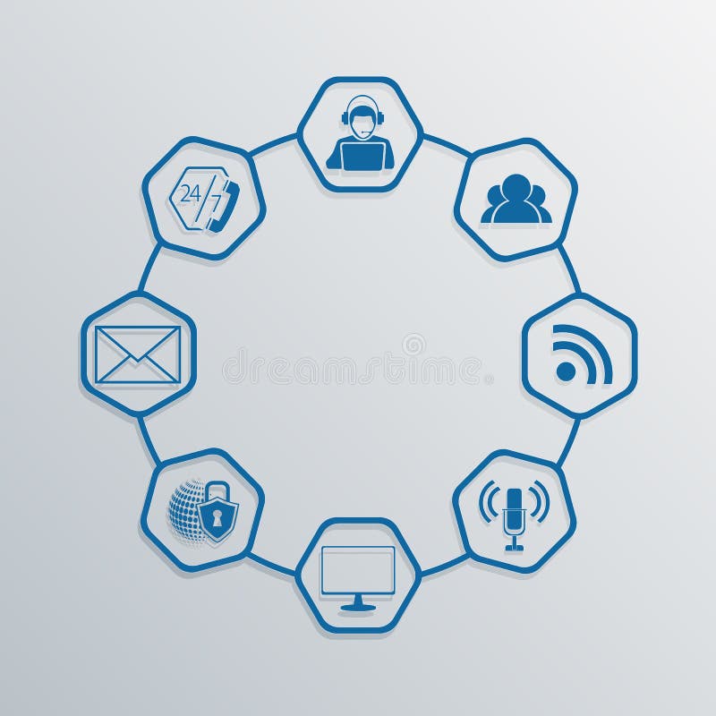 Round Composition of Blue Color with Internet Elements. Stock Vector ...