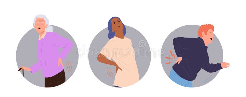 Round Composition Set with Sick People Cartoon Characters Having ...