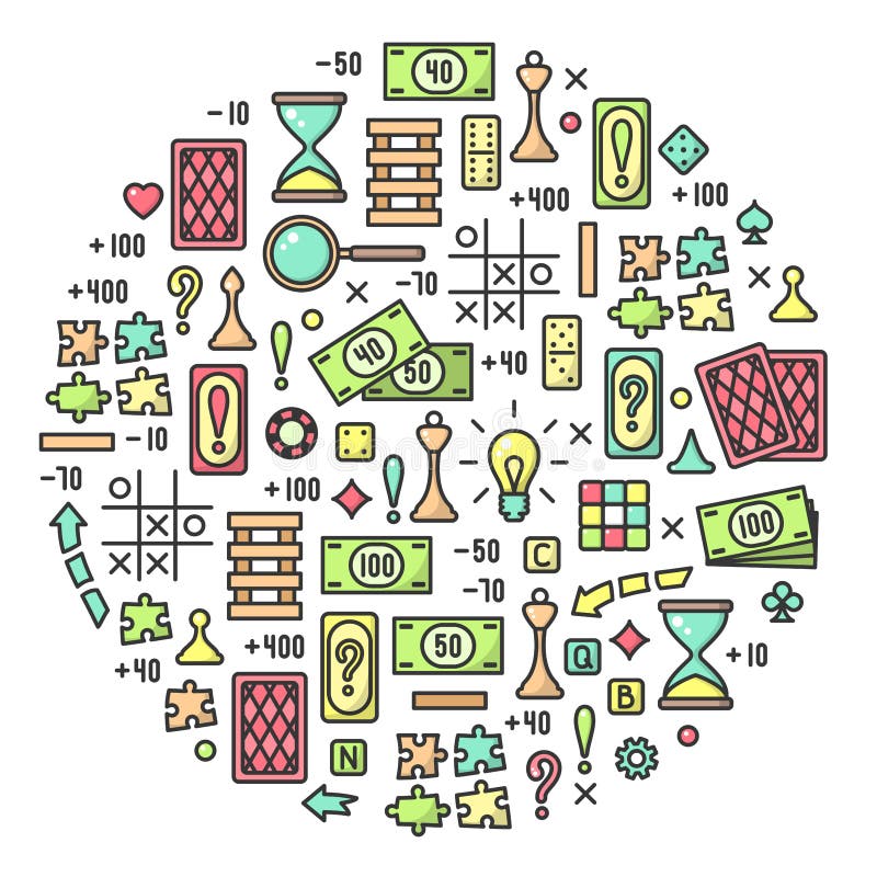 Round Concept with Board Games Attributes Stock Vector - Illustration ...