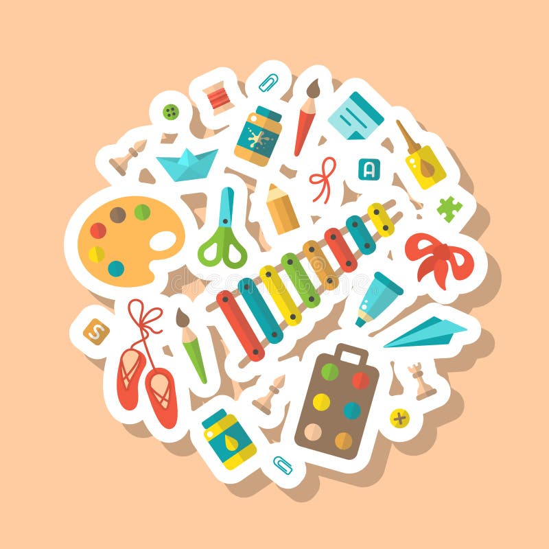 Round Concept with Things for Kids Creative Activity Stock Vector ...