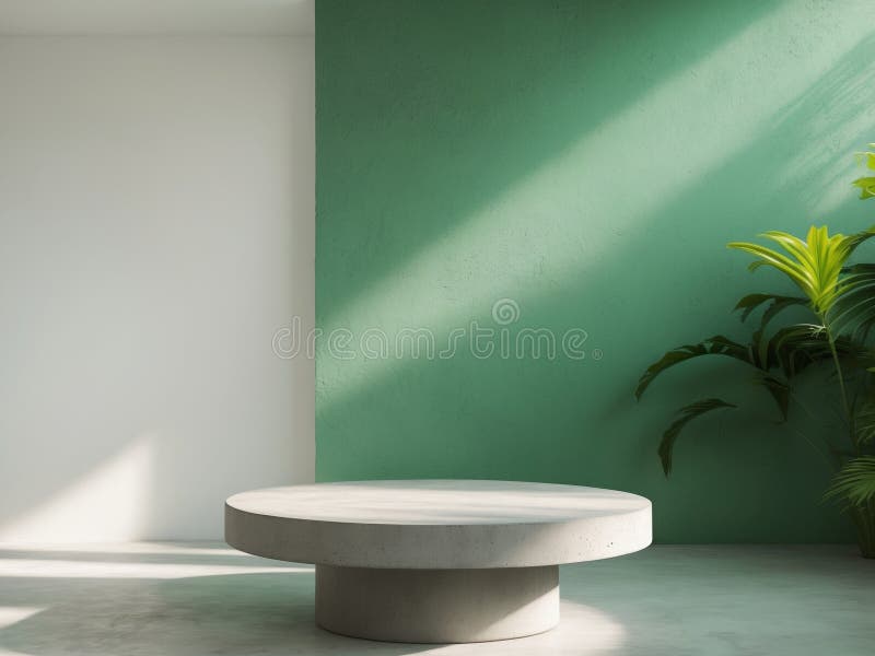 Round Concrete Table Center Room Green Wall Background Tropical Stock ...