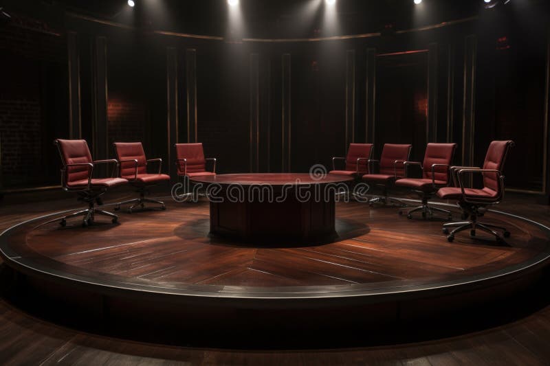 A Round Conference Table with Empty Chairs Stock Photo - Image of ...