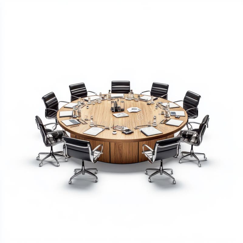 Round Conference Table with Empty Chairs in Modern Office Setting Stock ...