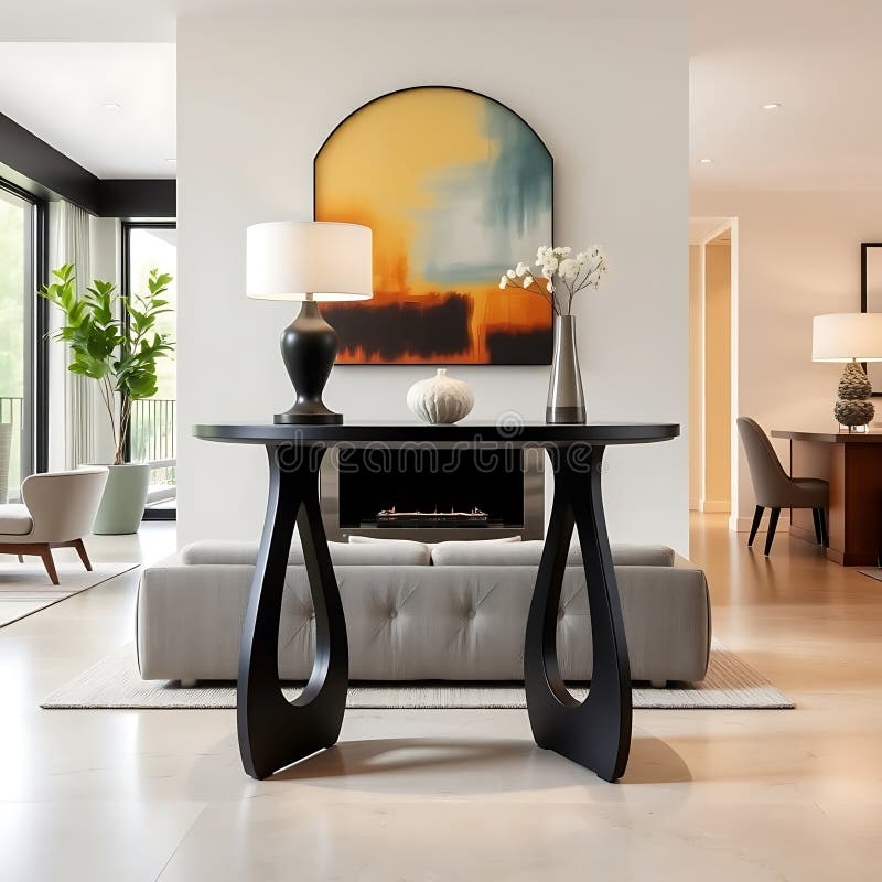 A Round Console Table with Unique Sculptural Legs Set in a Stylish Open ...