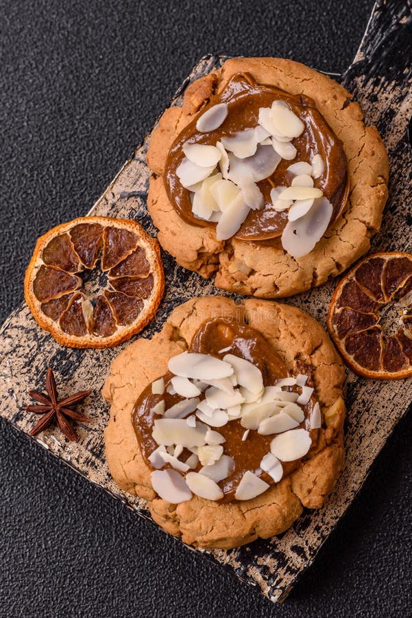 Round Cookies with Nuts and Chocolate Butter Stock Image - Image of ...