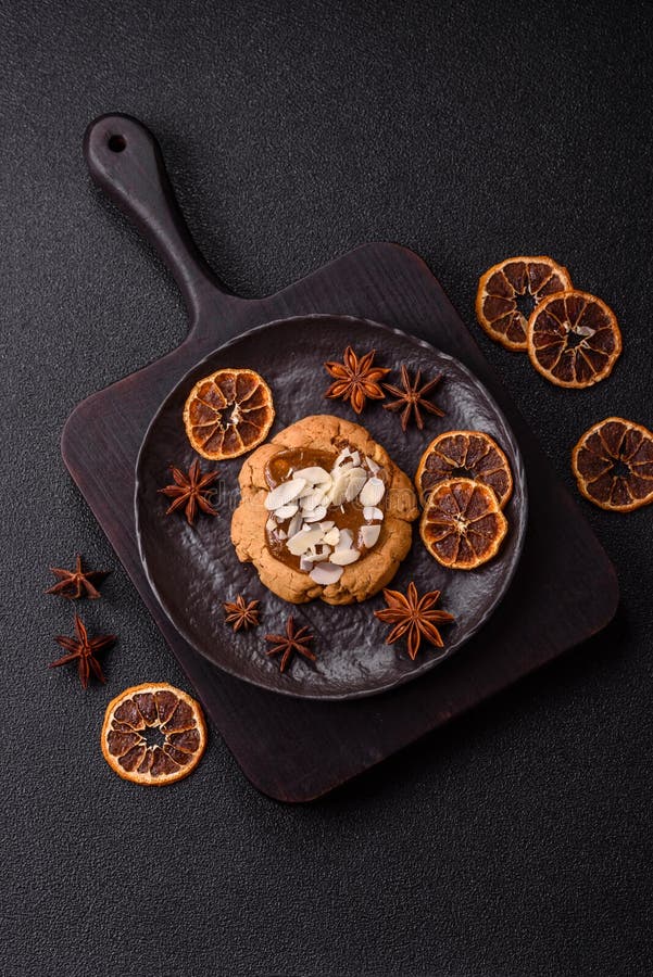 Round Cookies with Nuts and Chocolate Butter Stock Photo - Image of ...