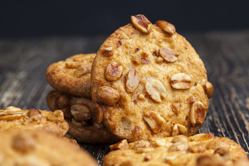 Round Cookies with Roasted Peanuts Stock Photo - Image of food ...