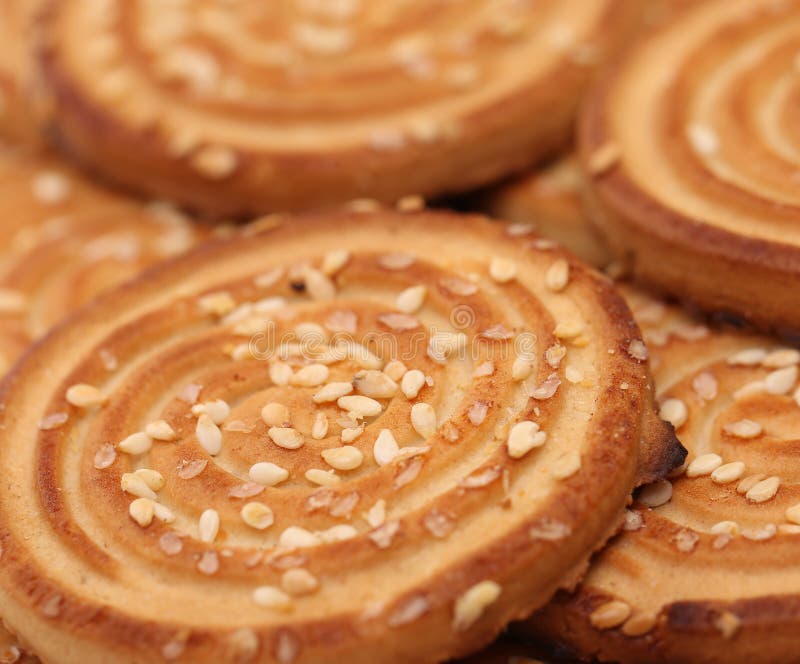 Round Cookies with Sesame Seeds. Stock Photo - Image of pastry, object ...