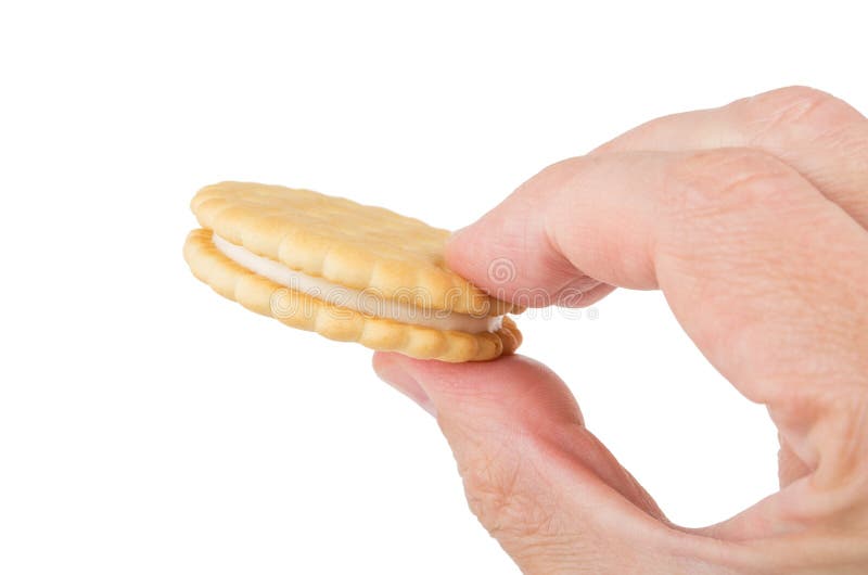 Round Cookies with Stuffed in Male Hand Isolated on White Stock Photo ...