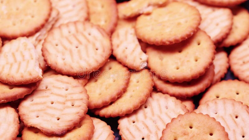 Round Cracker Biscuits in Bulk Stock Video - Video of break, grain ...