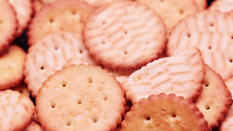 Round Cracker Biscuits in Bulk Stock Footage - Video of grain, crumbs ...